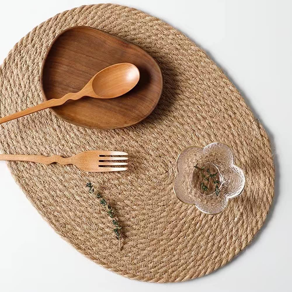 Aiminjey Large Oval Woven Placemats, 16 x 12 Inch 1 Pack Natural Jute Kitchen Dinning Table Mats, Rustic Boho Heat Resistant