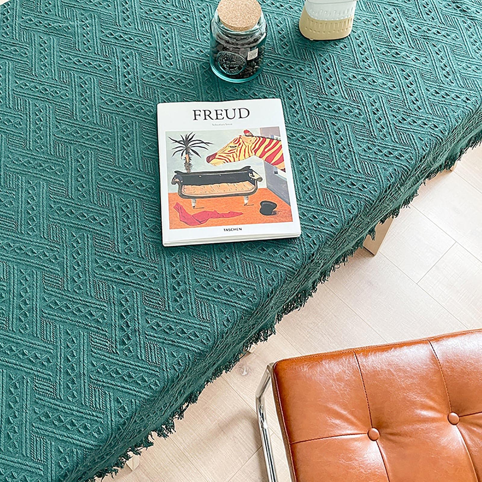 NM&DMY Premium Tassel Table Cover,French Lace Tablecloth Coffee Table Protector Tabletop Decoration Oblong Kitchen Multi-Size Table Linens-Green a 90x150cm(35x59inch)