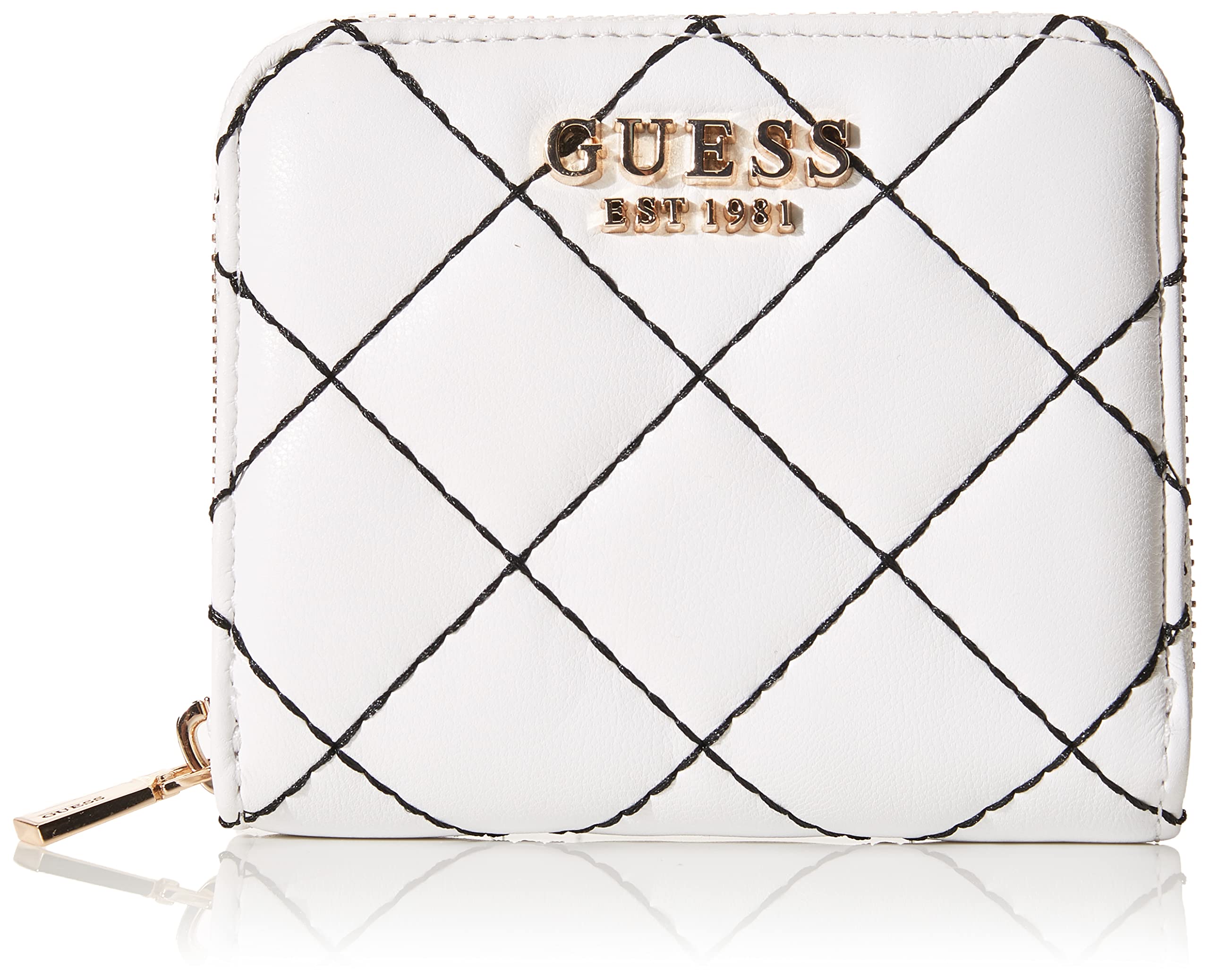 GUESS womens Cessily Small Zip Around Wallet, White Multi, one size US