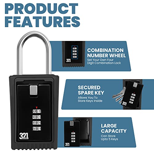 Key Lock Box LB-003 - Hide a Key Outside for Your House - Realtor, Spare Key, Contractor, Rental, Key Storage - Lockbox Combination Shackle Fence Mount, Door Knob Mount (1 Pack) (1)