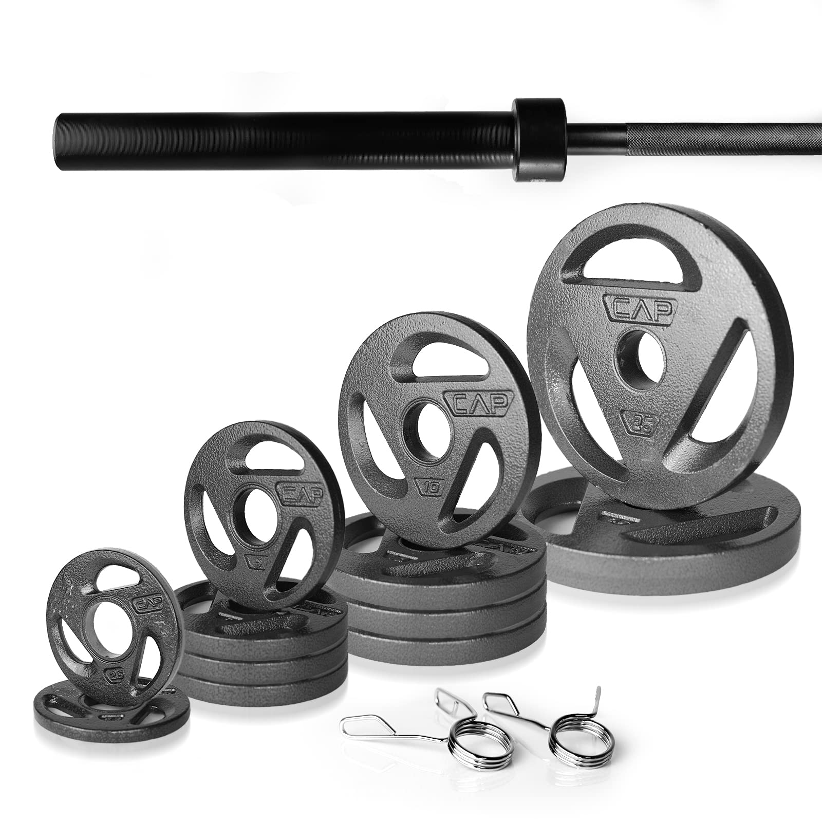 CAP Barbell 165 LB Olympic Grip Plate Set with 7 FT Olympic Bar and Collars