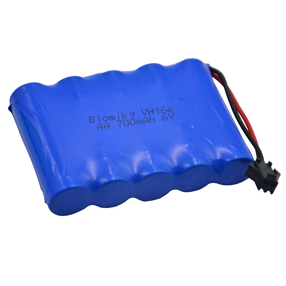 Blomiky 2 Pack 6.0V 700mAh Ni-CD AA Rechargeable Battery Pack SM2P Plug and 2 USB Charger Cable Fit for Old Version 11.5Inch Amphibious Stunt RC Cars Vehicles / 6V 700mAH and USB 2
