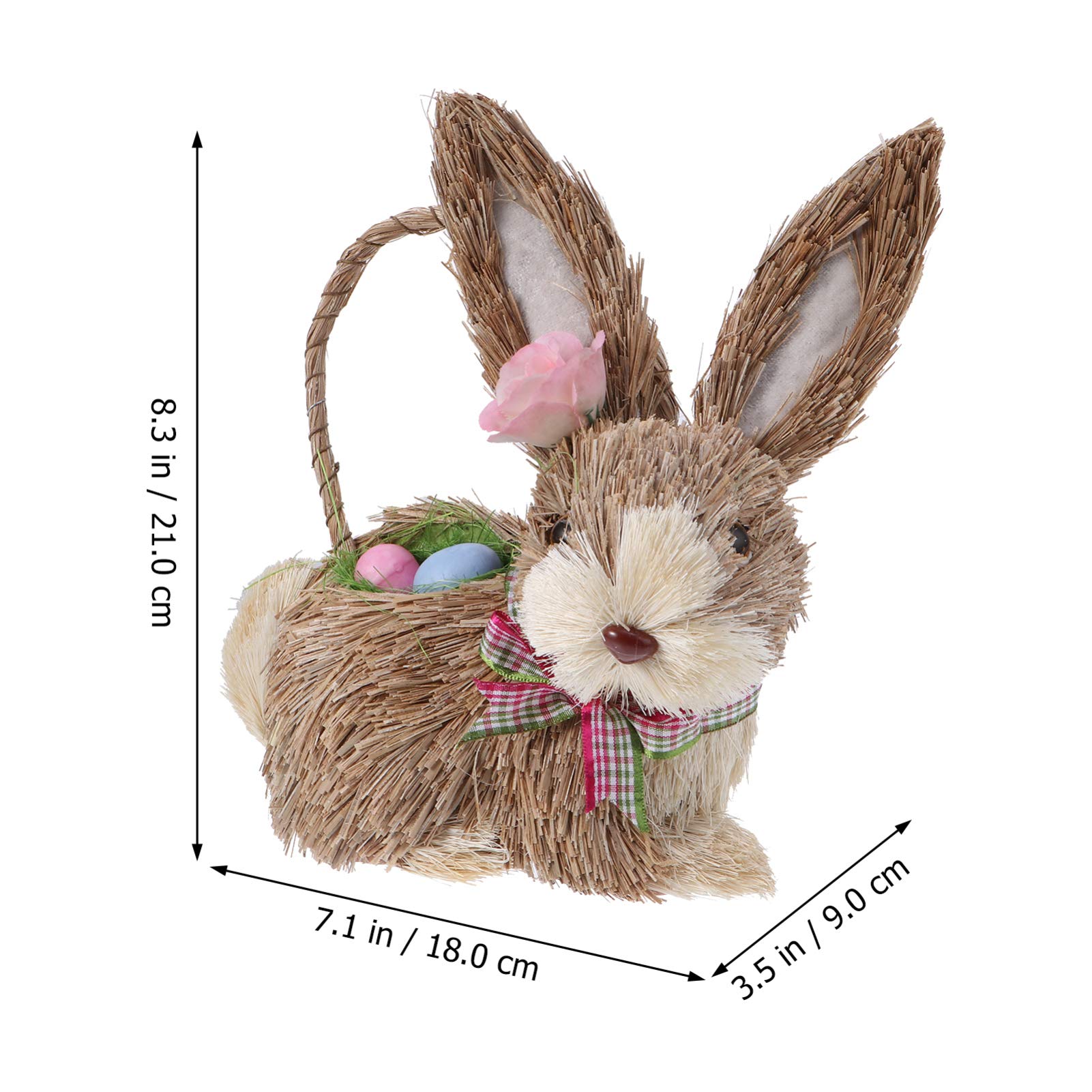 Easter Bunny Figurine Straw Woven Easter Rabbit Statue Sculpture Farmhouse Decoration for Easter Spring Decor
