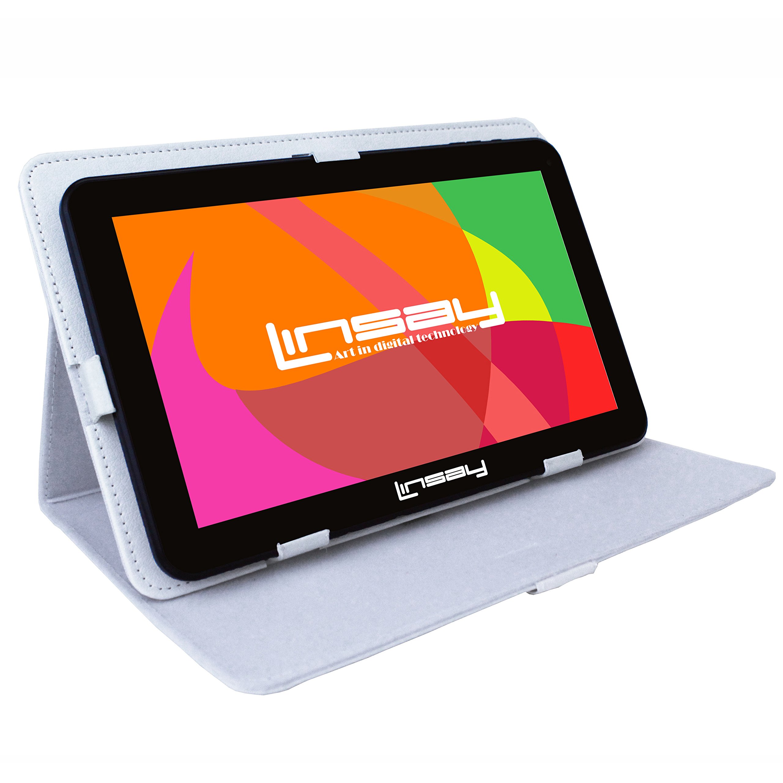 LINSAY 10.1" High End Octa Core 4GB RAM 128GB Storage Android 13 Google Certified Tablet with White Case
