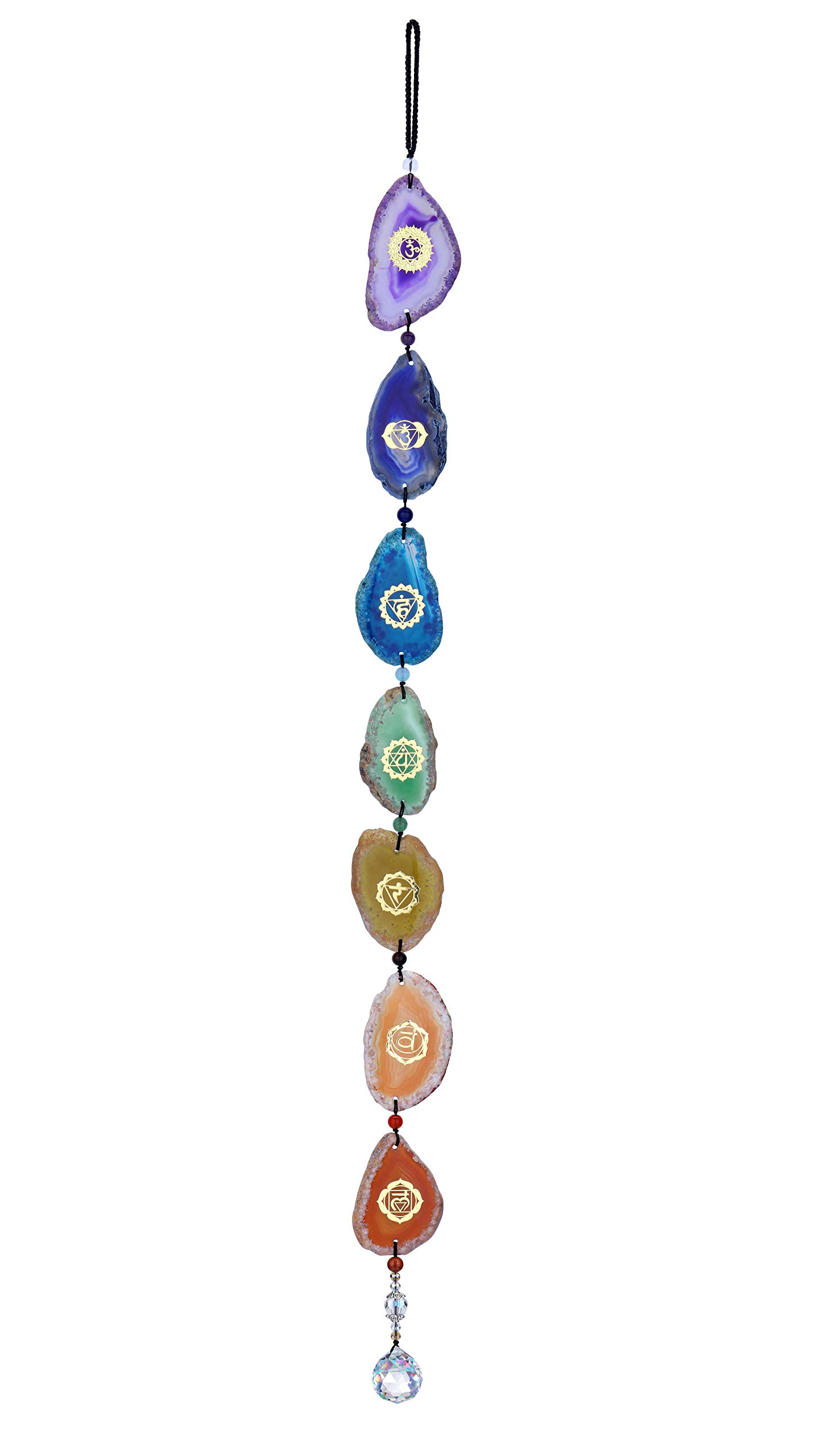 CrystalTears Chakra Crystal Hanging Ornament Reiki Healing Crystal Agate Slice Gemstone Wall Hanger Rainbow Crystal Suncatcher for Home Garden Decoration