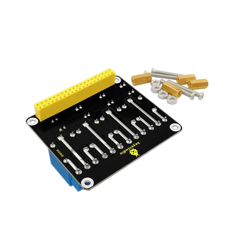 KEYESTUDIO 5V DCAC 4-Channel Relay Hat Shield Module Expansion Board for Raspberry Pi 4/A+/B+/Pi 2 Model B/Pi 3 Model B