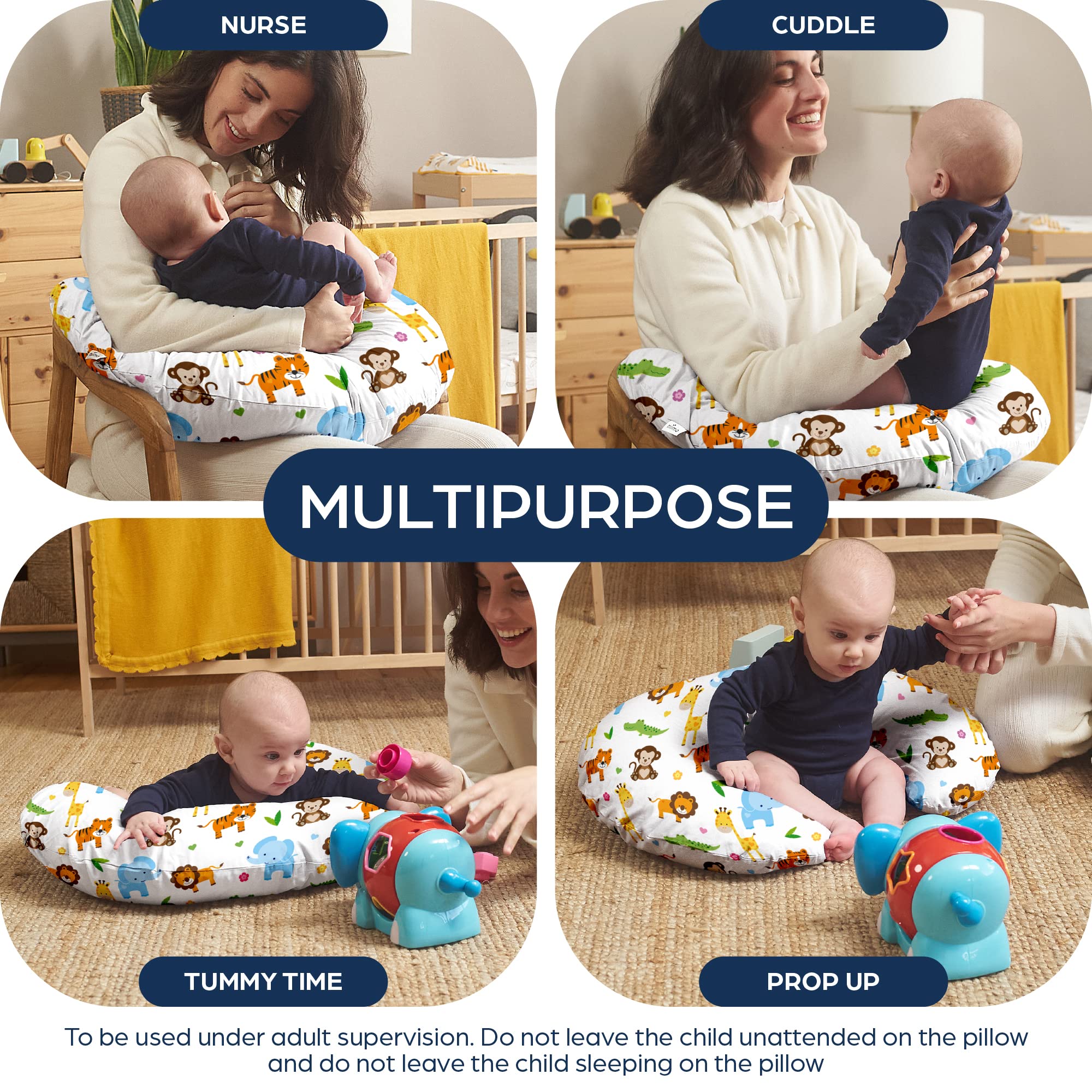 Niimo Nursing Pillow - 100% Cotton Breastfeeding Pillow Cover, Ergonomic Nursing Pillows for Breastfeeding, Machine-Washable Baby Pillow, Breastfeeding Pillows & Breastfeeding Essentials
