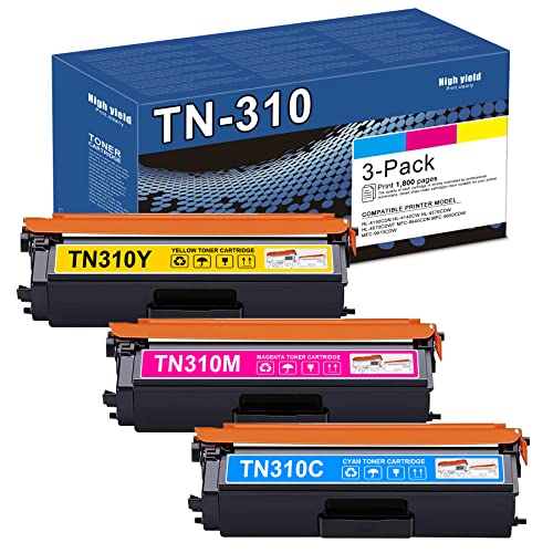 DOPHEN TN310C TN310M TN310Y Color Toner Cartridge Set: Compatible TN-310 Cyan Magenta Yellow Toner Cartridge Replacement for HL-4150CDN 4140CW 4570CDW 4570CDWT MFC-9650CDW 9970CDW Printer,TN310 3-Pack