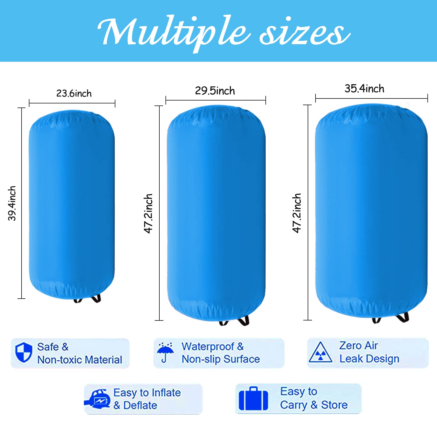 86 York Air Barrel Gymnastics Roller Inflatable Tumbling Mat, Back Handspring Training Air Mat Tumble Track Gymnastics Equipment For Home Use, Cheerleading with Electric Pump (75cm(D)*120cm(H), BLUE)