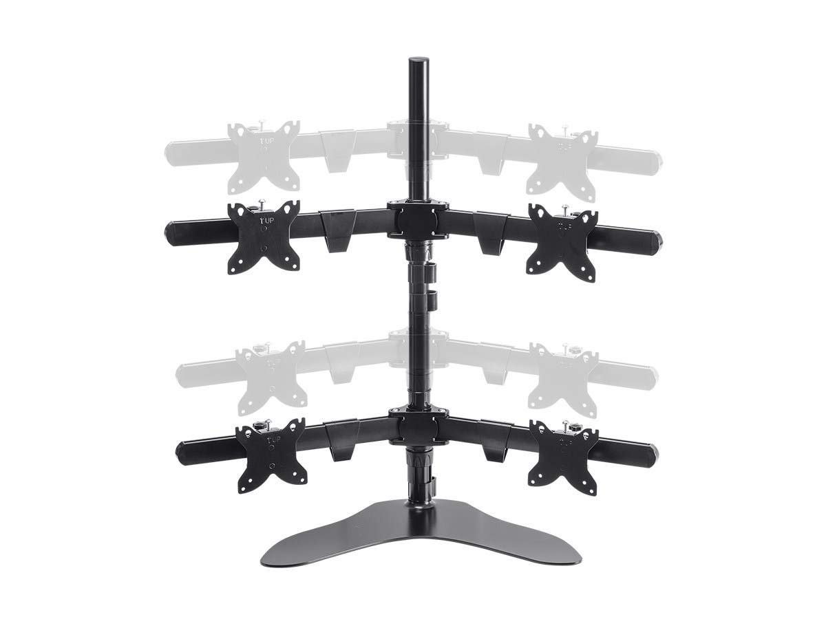 Monoprice Quad Monitor Free Standing Desk Mount - Height Adjustable, for 15-30 Inch Monitors, Black