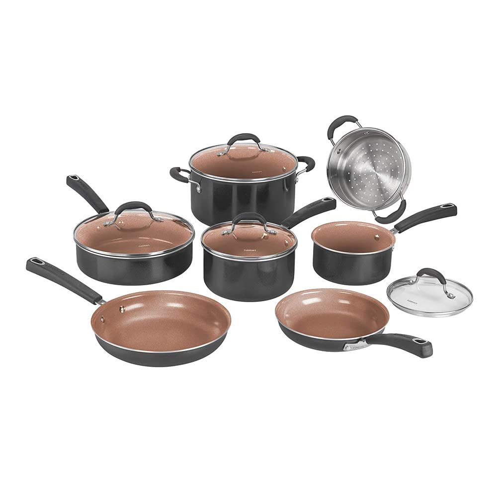 Cuisinart 54CCP-11BK 11pc Ceramica XT Non-Stick Cookware Set Bundle with Deco Chef Pair of Red Heat Resistant Oven Mitt