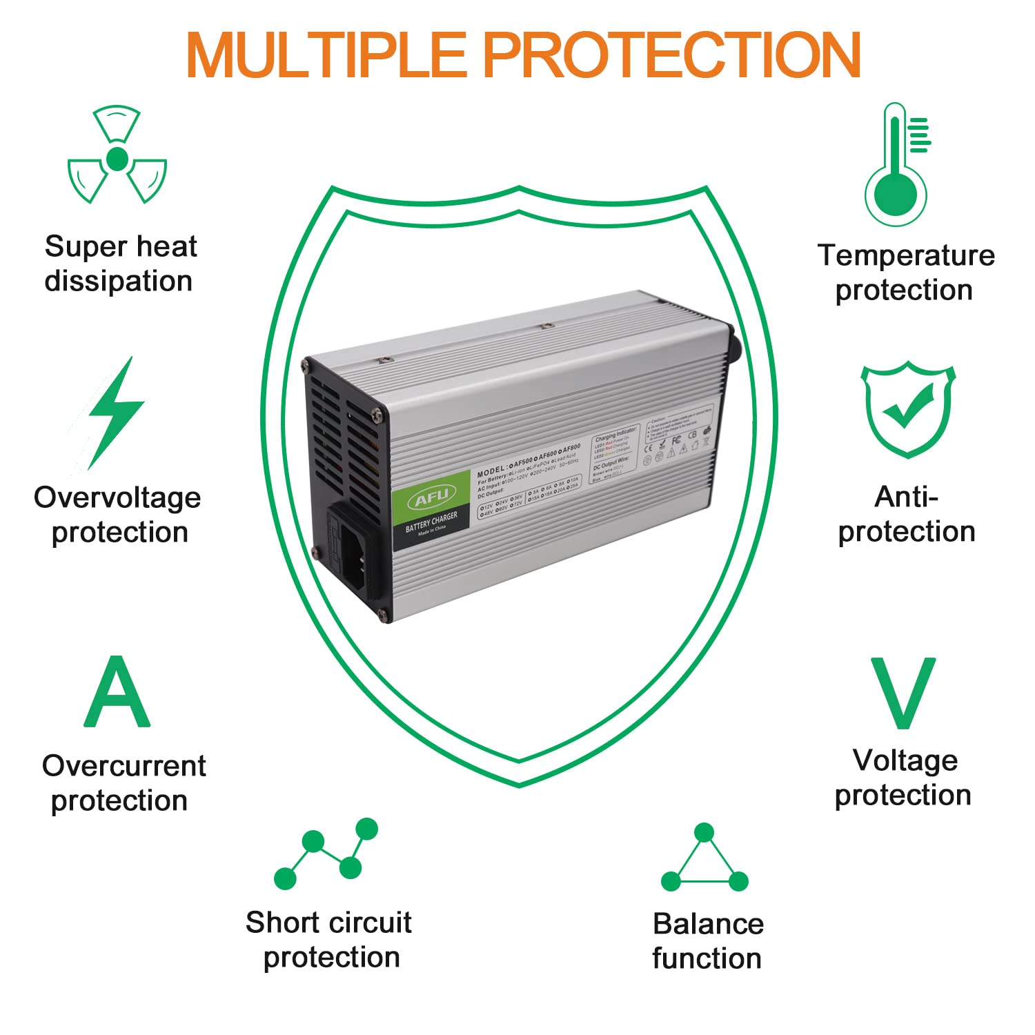 87.6V 8A Silver Charger 72V LiFePO4 Battery Smart Charger for 24S 72V LiFePO4 Battery with C13 N+L-