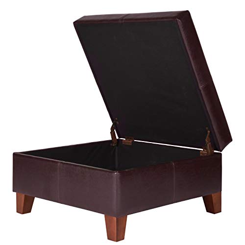 Homepop Home Decor |K2380-E155 | Luxury Large Faux Leather Square Storage Ottoman | Ottoman with Storage for Living Room & Bedroom, Distressed Brown
