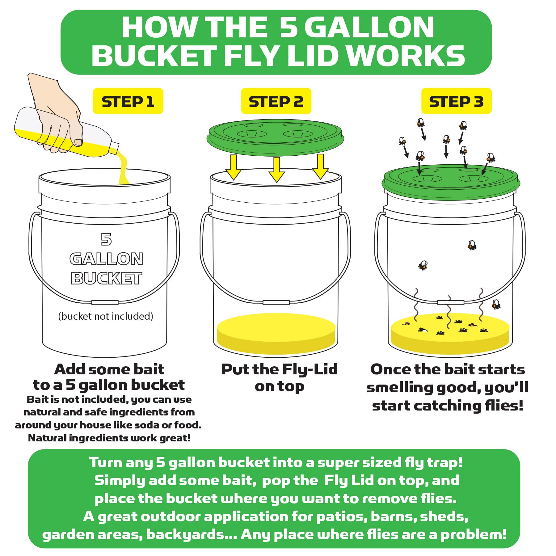 Billy-Bob Fly Lid Combo- Indoor Outdoor Eco Friendly Fly Control Pack - Includes 6 Fly-Lids (3-2 Packs) for Disposable Cups and 2 Fly-Lids for 5 Gallon Buckets