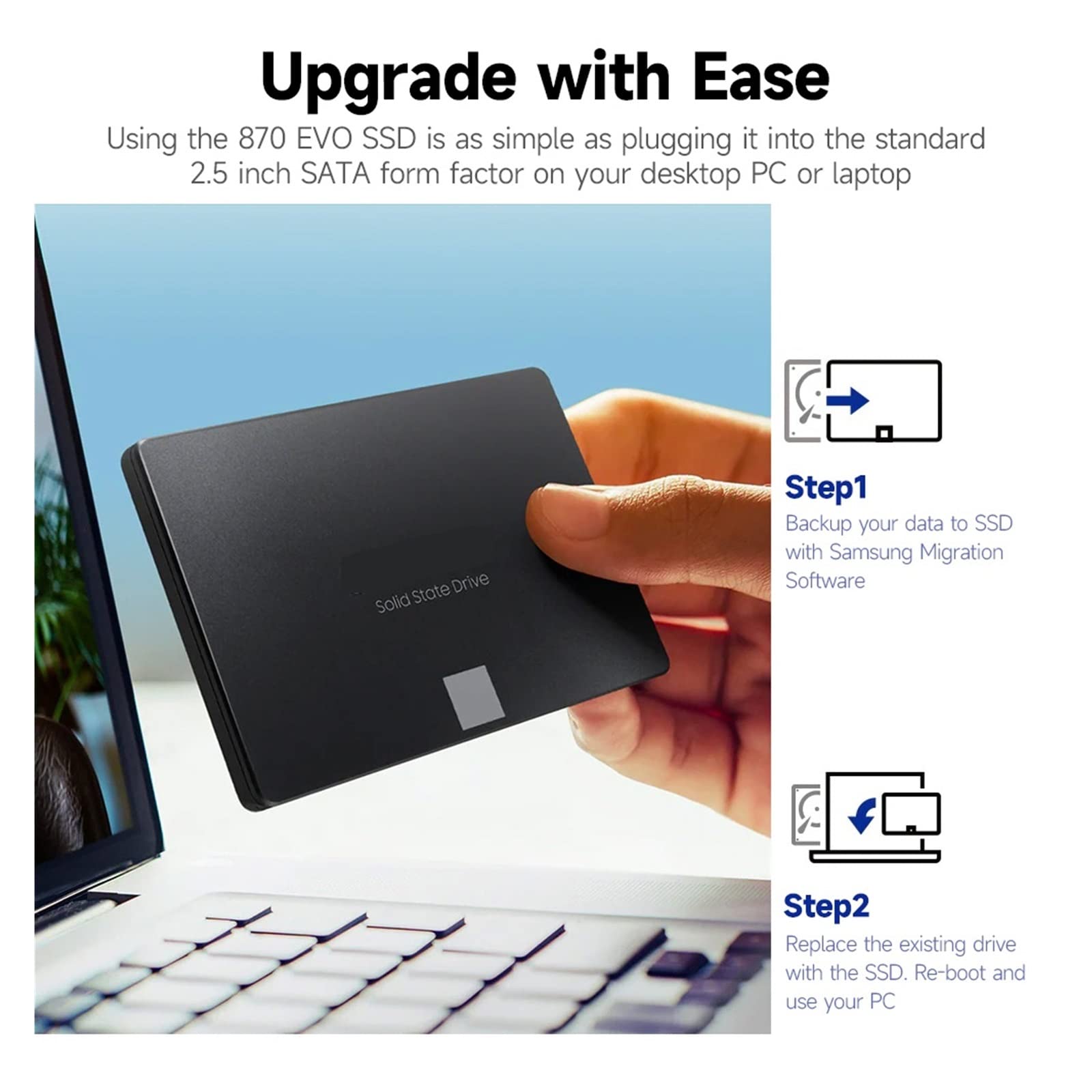 870 EVO 2.5 Inch SATA SSD 250GB/500GB/1TB/2TB Solid State Drive SATA3.0 Interface High-Speed Read&Write Speed for Laptop (Color : B, Size : 2TB)