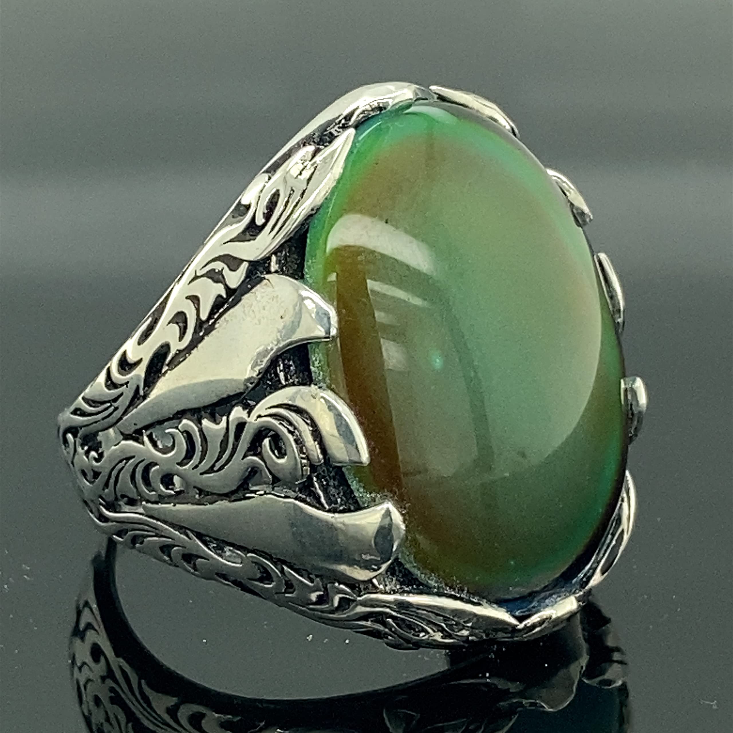 Handmade Ring, Silver Oval Sense Stone Ring, Color Changing Ring, Color by Temperature Mood Charm, 925k Sterling Silver Ring