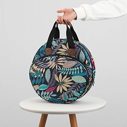 Embroidery Bag for Cross Stitch Project,MIOKY Embroidery Supplies Organizer Storage Portable Carrying Case Travel Tote for Embroidery Hoops,Floss,Cross Stitch Tools,Leaves [Bag Only]