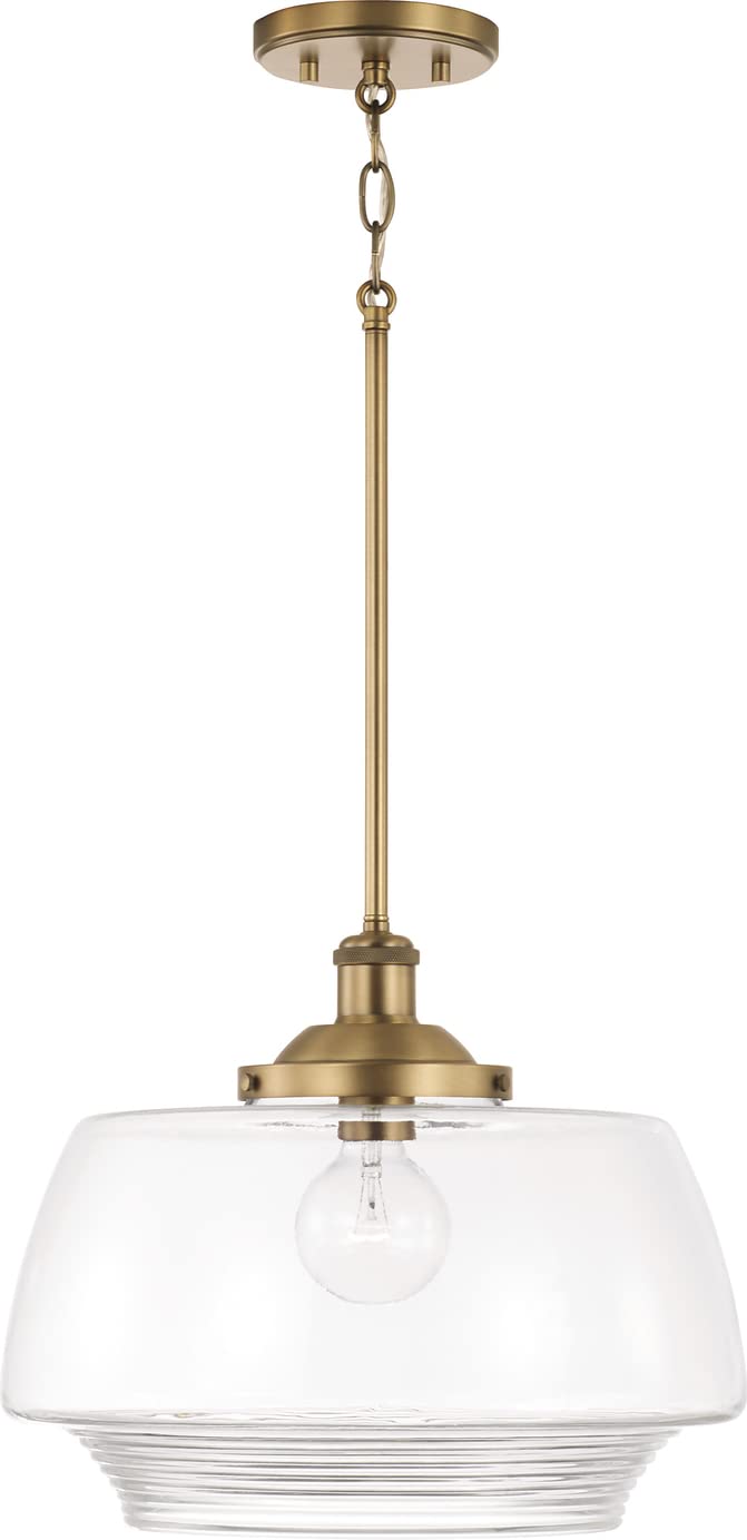 Capital Lighting 342211GR Miller Urban/Industrial Clear Ribbed Glass Pendant Light Fixture, 1-Light 100 Watt, 12" H x 15" W, Graphite