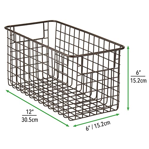 mDesign Metal Wire Food Storage Basket Organizer with Handles for Organizing Kitchen Cabinets, Pantry Shelf, Bathroom, Laundry Room, Closets, Garage - Concerto Collection - 4 Pack - Bronze