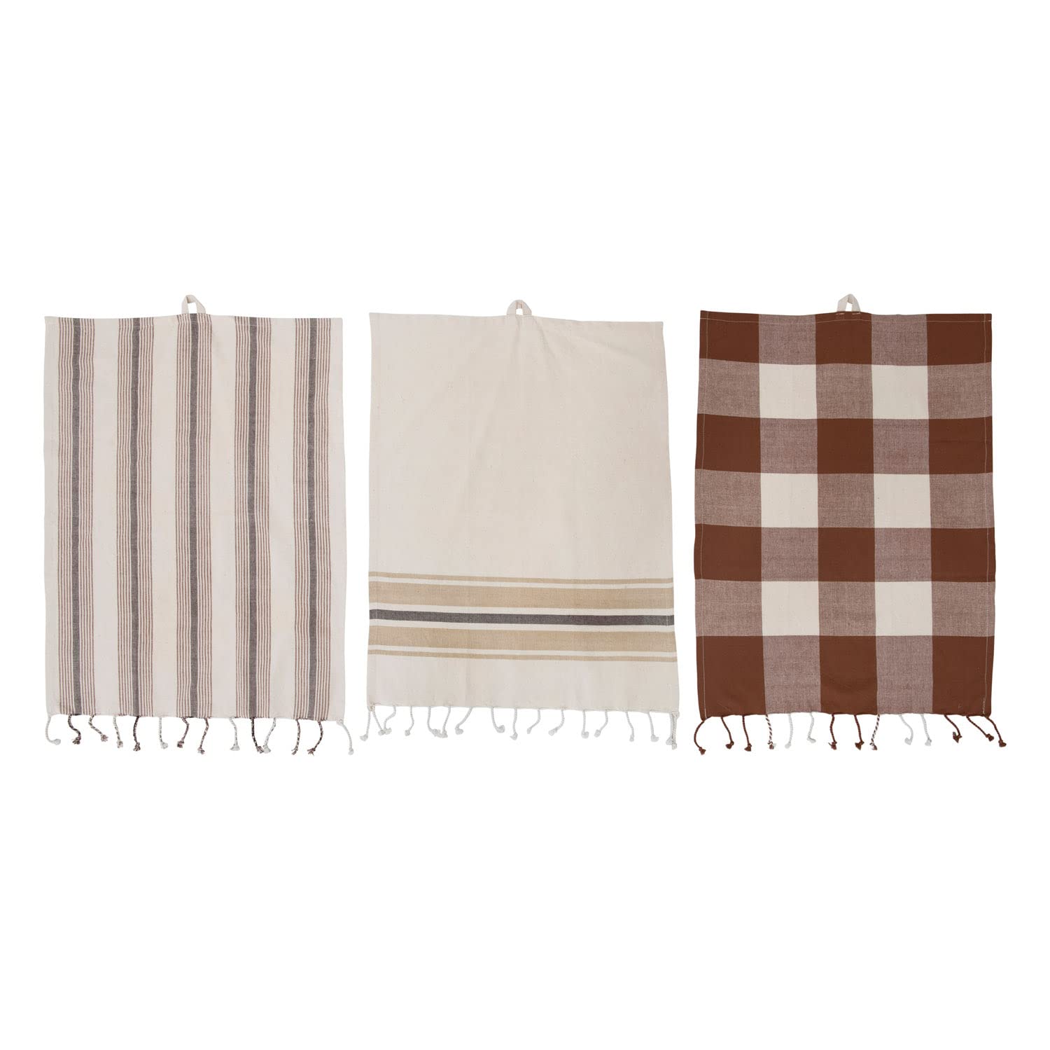 Bloomingville Woven Cotton Tassels (3 Styles) Tea Towels, 28" L x 18" W x 0" H, Multicolor