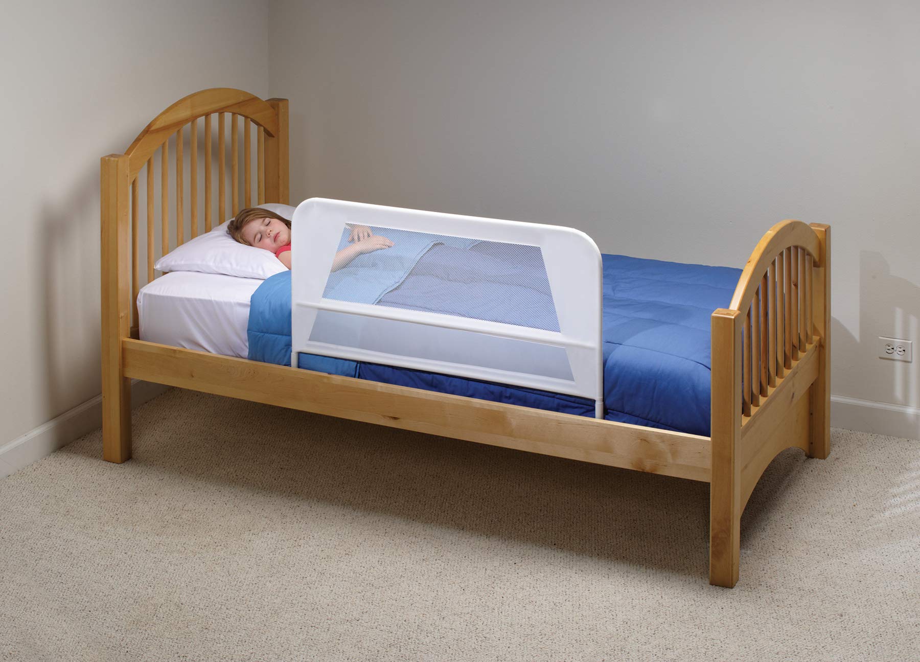 KidCo Children's Toddler Mesh 39 Inches Long Bed Rail Guard for Twin, Double, Full Size Queen, and King Mattress, White (Single)