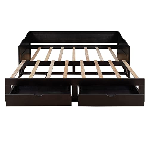 Bellemave Daybed with Drawers Twin Size Wood Daybed with Storage Extendable Twin to King Extending Daybed for Kids Teens Adults, No Box Spring Required, Espresso