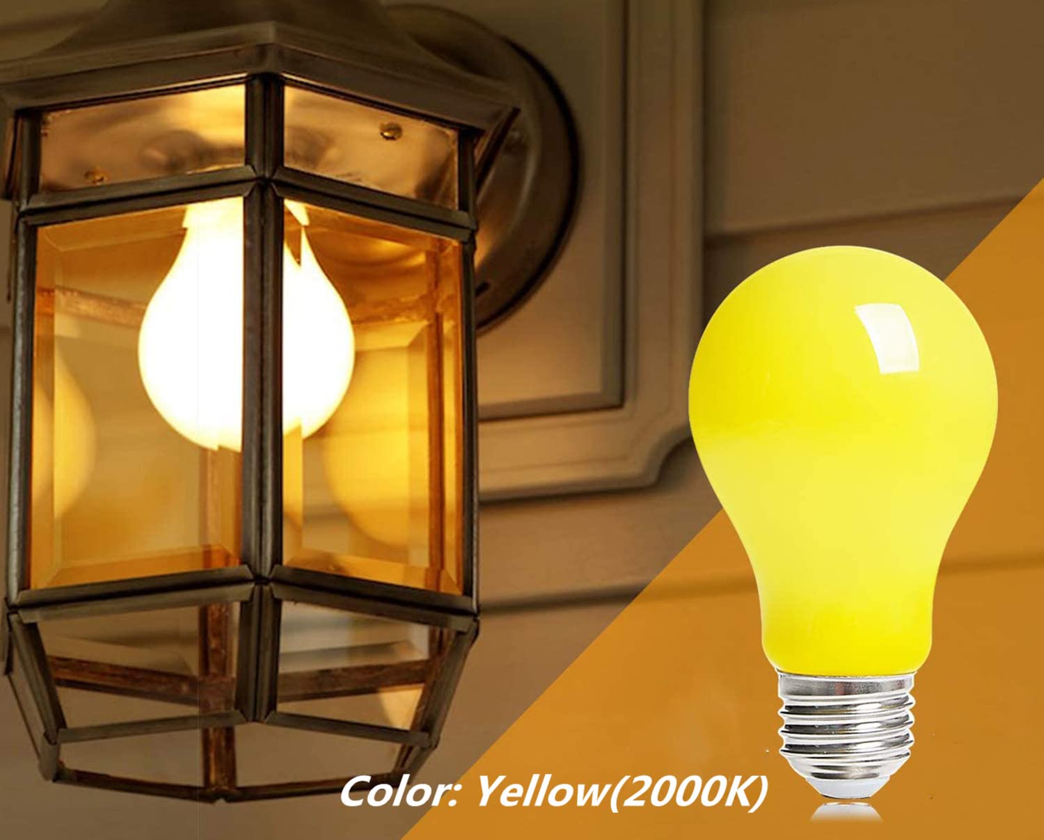 Qixivcom 4 Packs 3W A19 LED Bug Light Bulbs Yellow LED Bulbs E26 Outdoor Bug Light Bulb 25W Equivalent 2000K Amber Glow Bug Light Bulb Night Light for Bedroom Garden Patio Porch Backyard Hallway