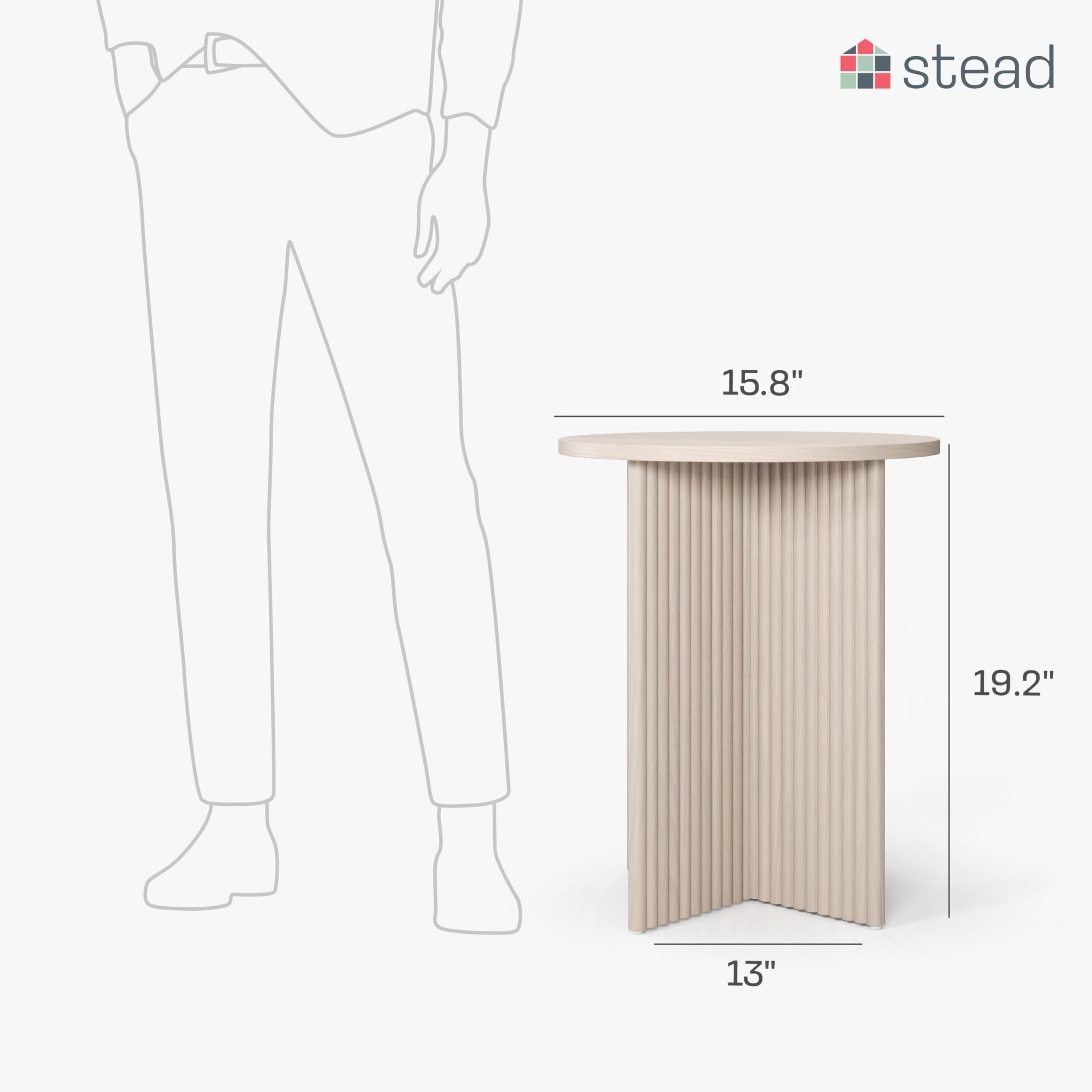 Round Fluted Accent Side Table - Pedestal Drink Table - Modern Home, Bedroom, and Living Room Furniture - Small Round End Table with Solid Wood X-Base and Wood Veneer Top (Weathered White)