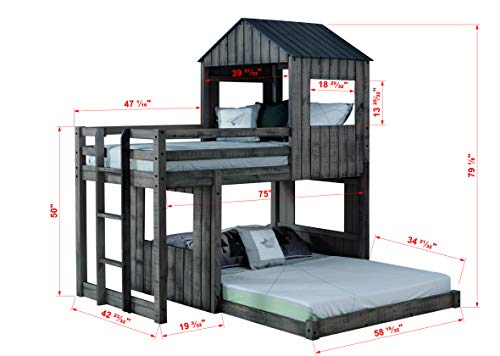 DONCO Kids Campsite Cabin Twin Over Full Loft Bed in Rustic Dirty Grey Finish