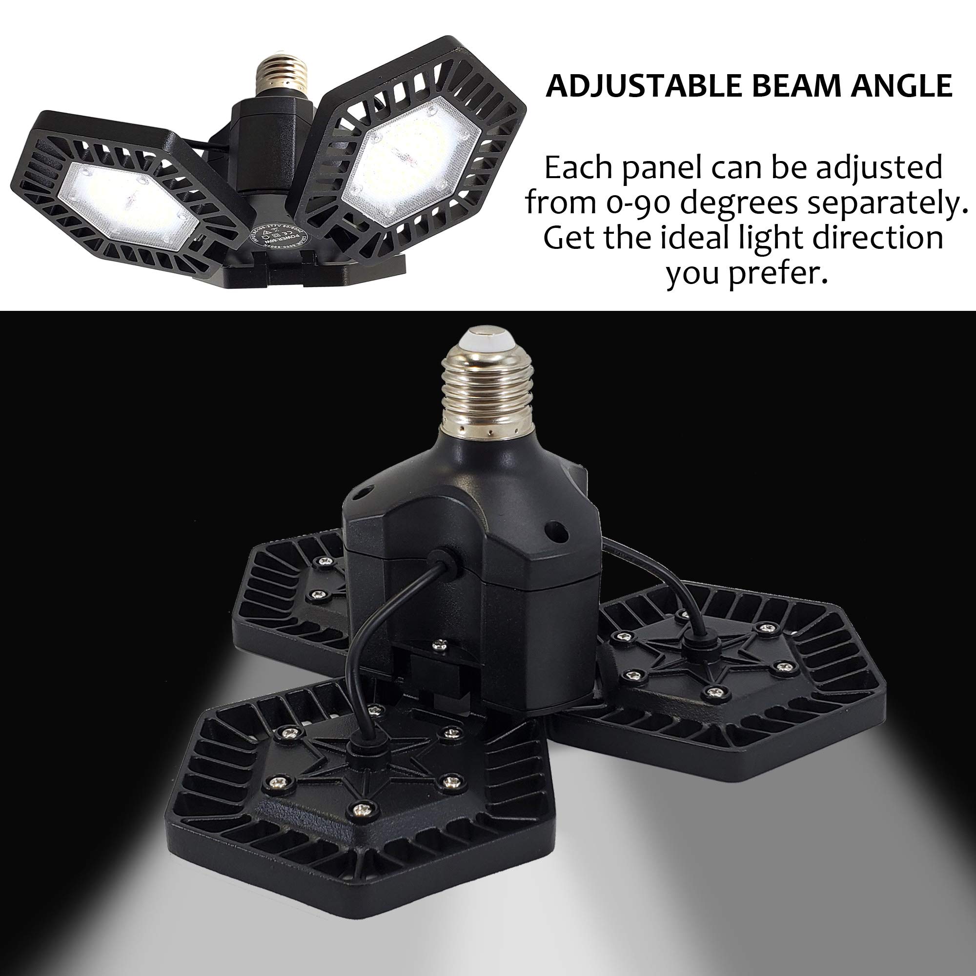 AmeriLuck Super Bright LED Array High Bay Garage Light, Aluminum Constructed, Adjustable Panel, 500W Equivalent 60-watt 6000 Lumens (Black, 1 Pack)