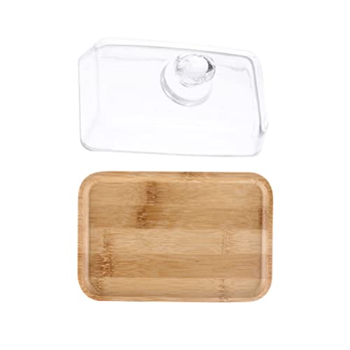 Bamboo Butter Dish with Glass Lid- 18X12X10CM Clear Butter Tray for Refrigerator& Counter for Butter, Block of Cream Cheese& Serving Dish ( Bamboo Tray )