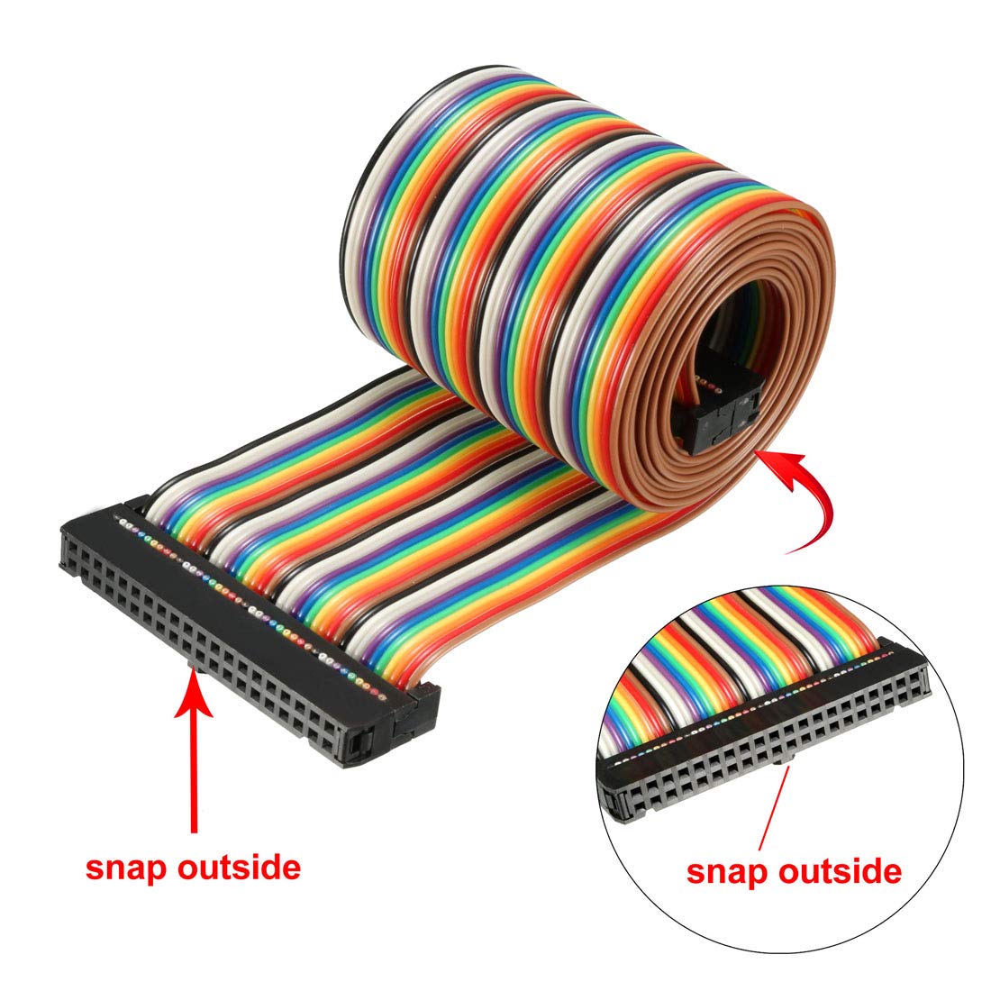 uxcell IDC Rainbow Wire Flat Ribbon Cable 40 Pins 118cm Length 2.54mm Pitch Type-C
