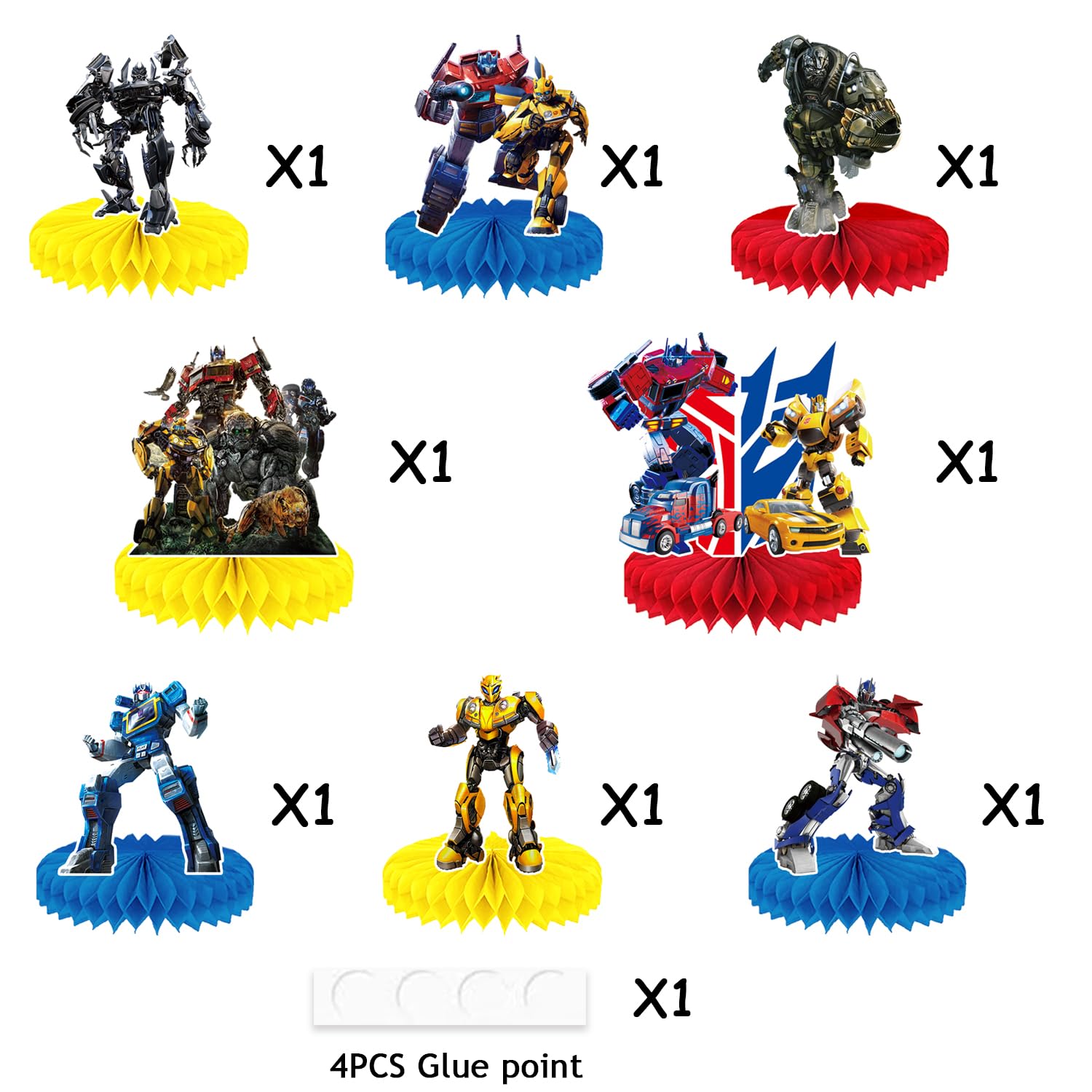 8Pcs Honeycomb Centerpieces for Transformers, Birthday Party Decoration for Transformers,Table Decorations Theme 3D