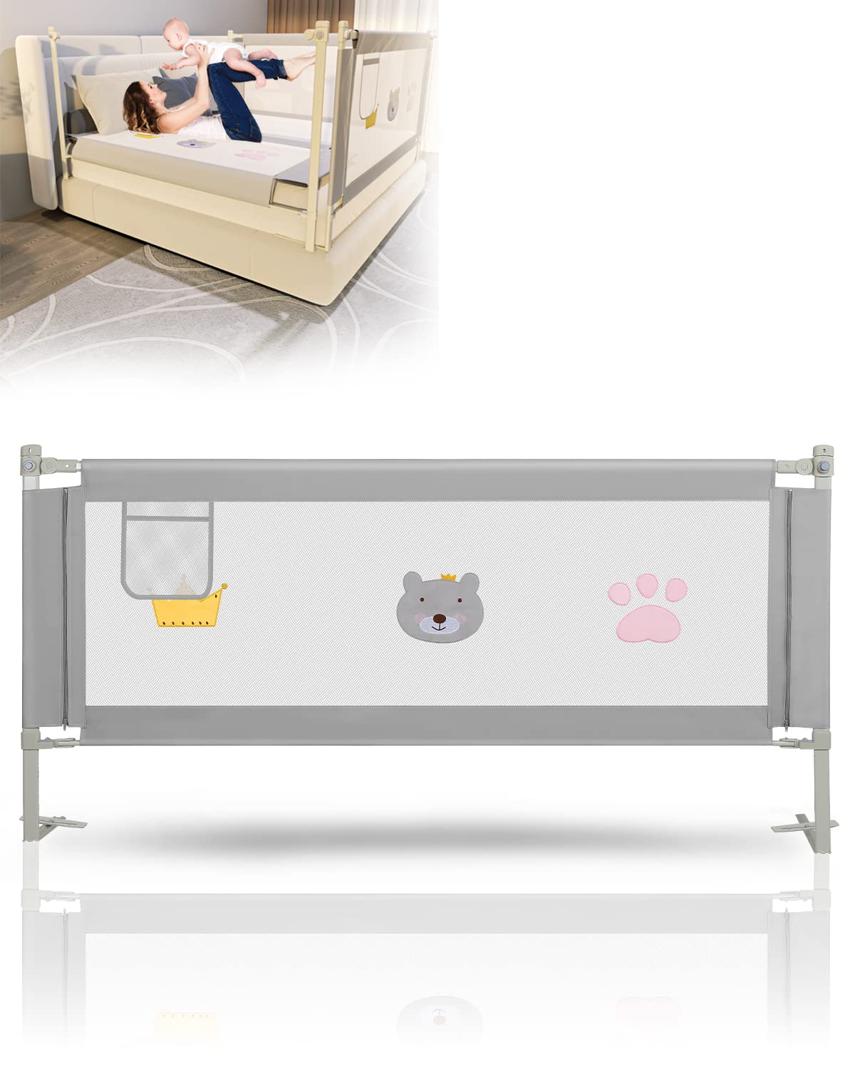 Athradies Bed Rails for Toddlers, 75'' Extra Long Toddler Bed Rails for Kids, Height Adjustable Baby Bed Rail Guard for Twin, Full, King, Queen Size Bed(1 Side, Grey)