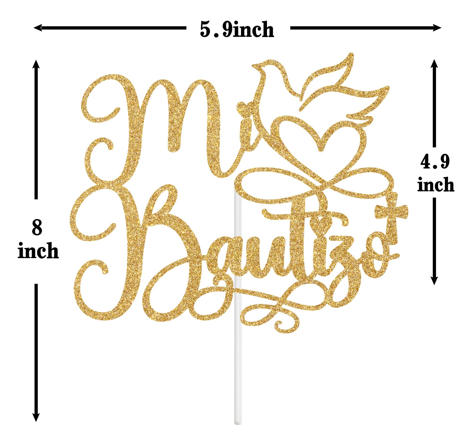 Mi Bautizo Cake Topper, Spanish First Holy Communion, My Baptism Day, Bridal Shower/Wedding/Baptism/Christening Baby Shower Party Decorations, Gold Glitter
