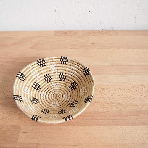 Small African Basket- Rugombo/Rwanda Basket/Woven Bowl/Sisal & Sweetgrass Basket/Tan, Black, White