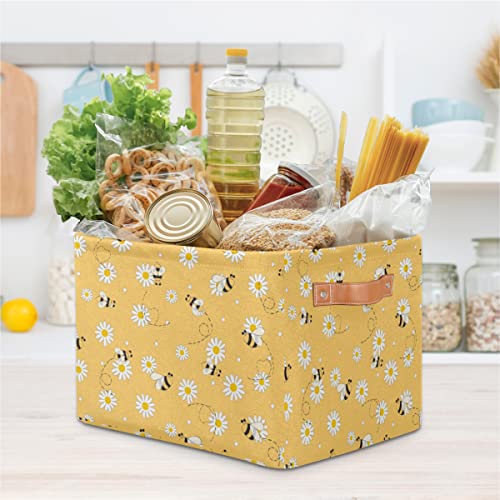 Large Storage Bin Animal Bees Collapsible Storage Basket with Handles,Daisy Flower Laundry Basket Hamper Organizer Foldable Storage Box for Toys Bedroom Kids Room Nursery Dorm Set of 1