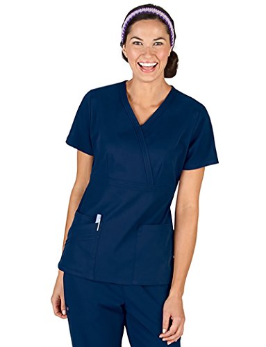 Cherokee Luxe Women Scrubs Top Mock Wrap 1841, XS, Navy