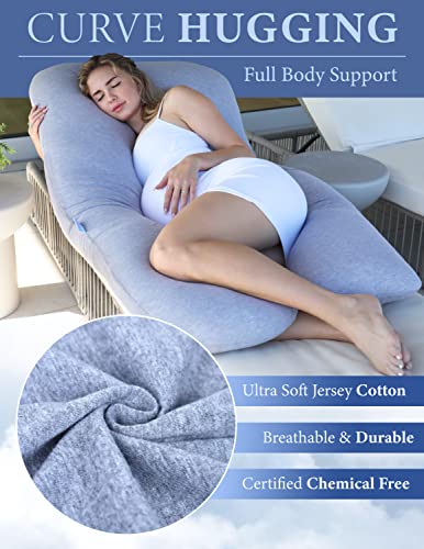 Pharmedoc Pregnancy Pillows, U-Shape Full Body Pillow -Removable Jersey Cotton Cover - Grey - Pregnancy Pillows for Sleeping - Body Pillows for Adults, Maternity Pillow and Pregnancy Must Haves