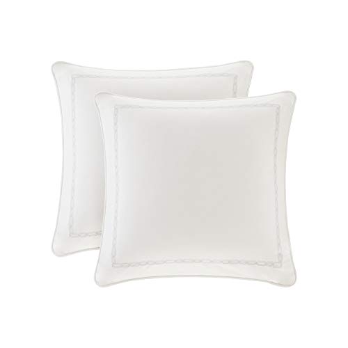 MADISON PARK SIGNATURE Hollywood Glam Cozy Comforter Set - All Season Bedding Combo Filled Insert and Removable Duvet Cover, Shams, Decorative Pillows, Metallic White Queen(92"x96") 9 Piece