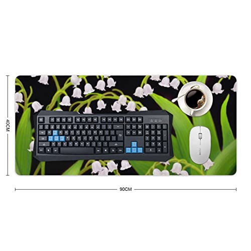 Desk Mat Large Mouse Pads, Lily of The Flowers Desk Pad with Stitched Edges Writing Mat for Computer Laptop, Office Desktop & Gamer Keyboard 16 x 36inch