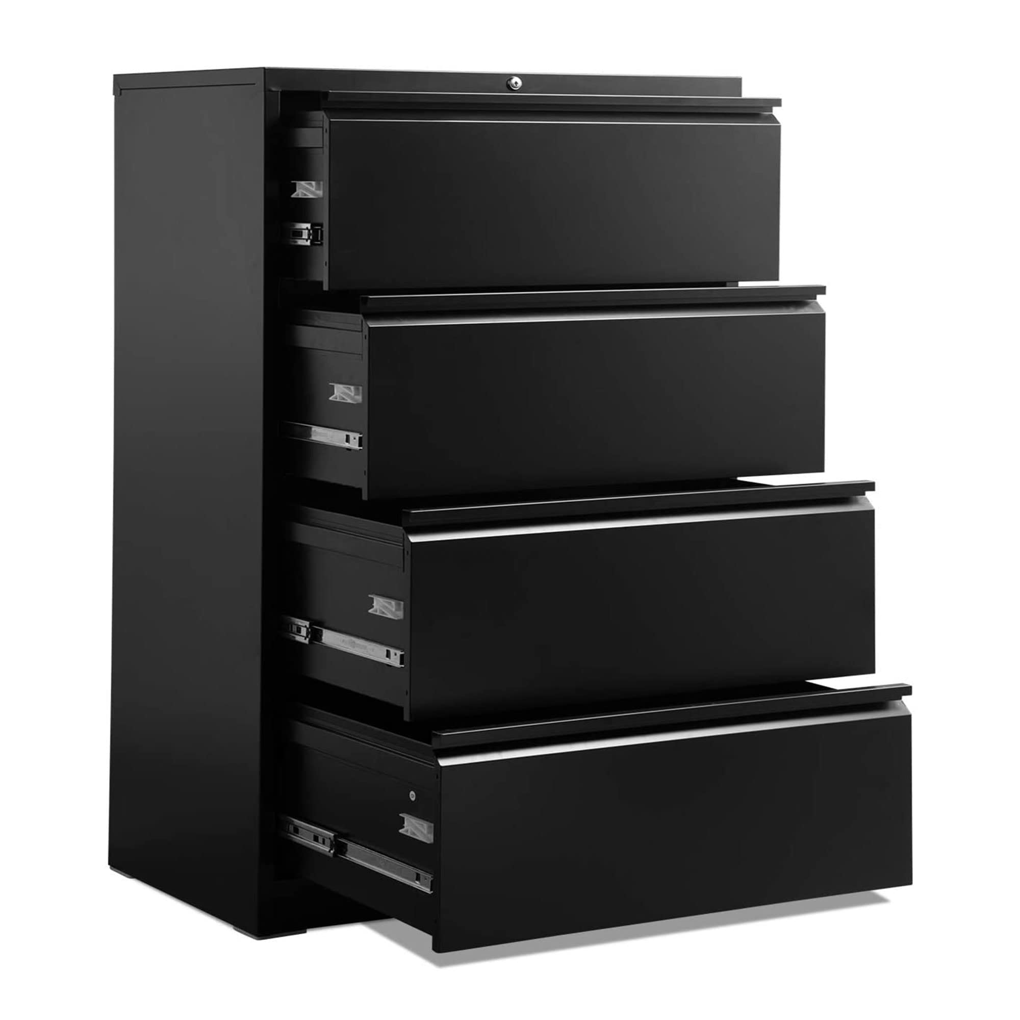Aobabo 4 Drawer Lateral File Cabinet,Office Filing Cabinet with Lock,Metal Files Cabinet for Office,52'' Office File Cabinets with 4 Drawers,Black,Assembly Required