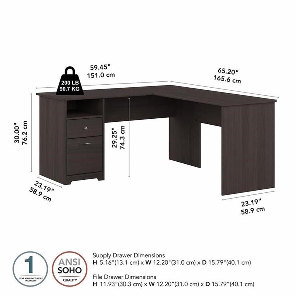 Bush Furniture Cabot 60W L Shaped Computer Desk with Drawers, Heather Gray