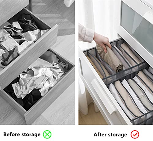 BINGC 2 PCS Washable Wardrobe Clothes Organizer , 7 Grid Drawer Foldable Visible Storage Box Jeans Compartment Divider Boxes for Jean Pants Socks Bras Ties Lingerie Scarves (14.2x6.7x4.7 inch, WHITE)