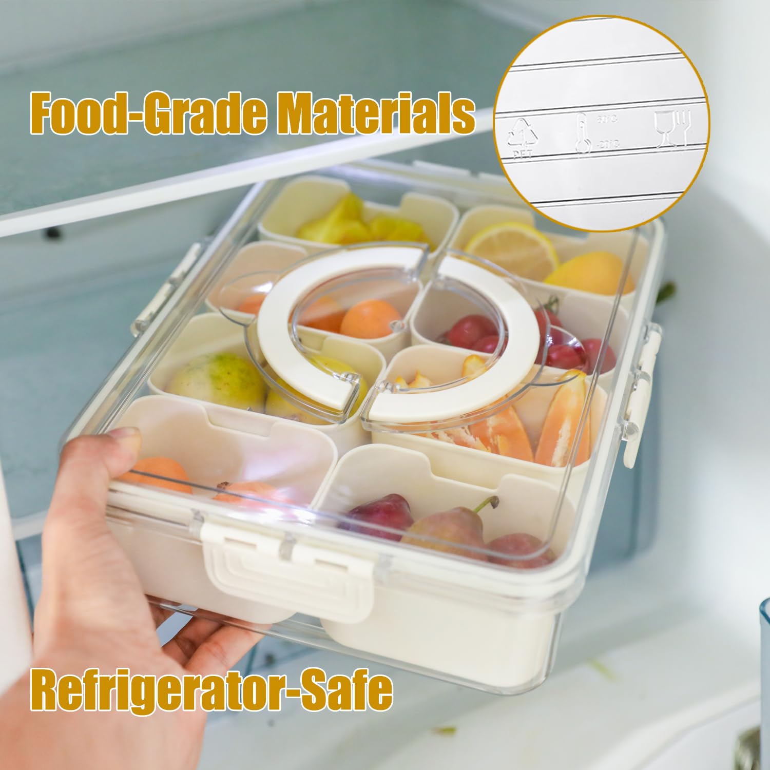 Divided Snackle Box platters with Lid and Handle, Snack Box Charcuterie Container for Portable Snack Platters, Travel Snack Container for Snacks, Fruits, Candy, Nuts - Perfect for parties, picnics