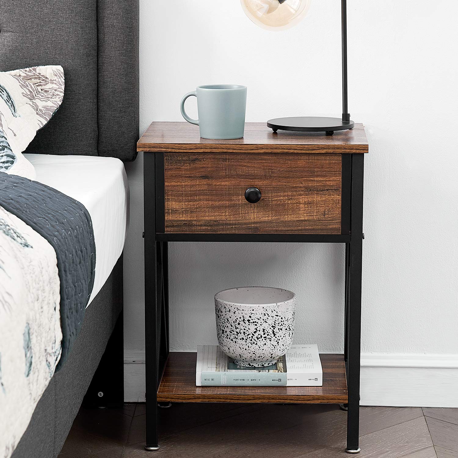 VECELO Nightstands, Modern End Side Tables,Night Stand Set of 2 with Drawer &Storage Shelf for Bedroom Living Room Lounge