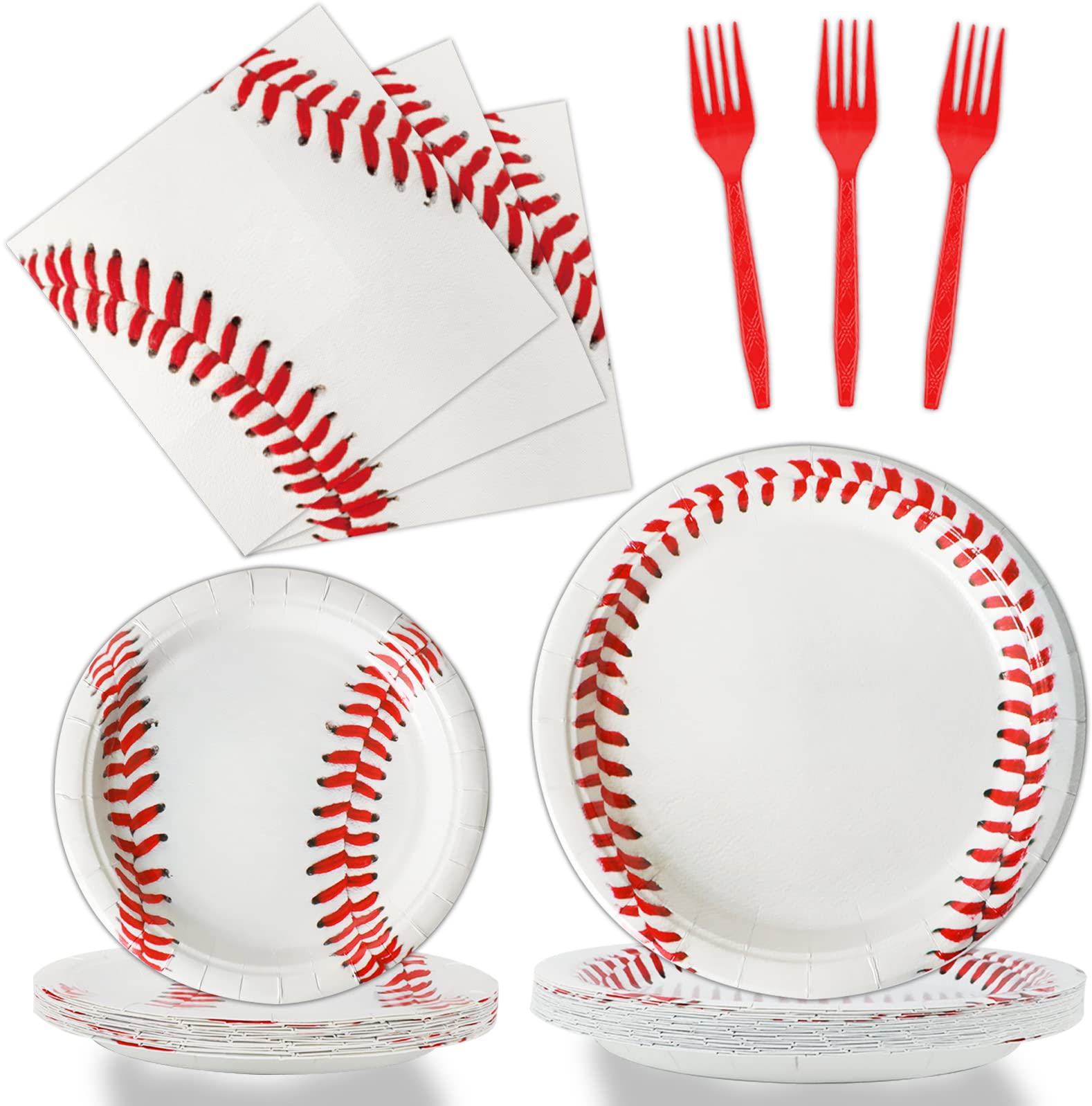 gisgfim 96 Pcs Baseball Party Supplies Bundle Paper Plates Napkins Baseballs Party Birthday Decorations Favors For Girls Serves 24