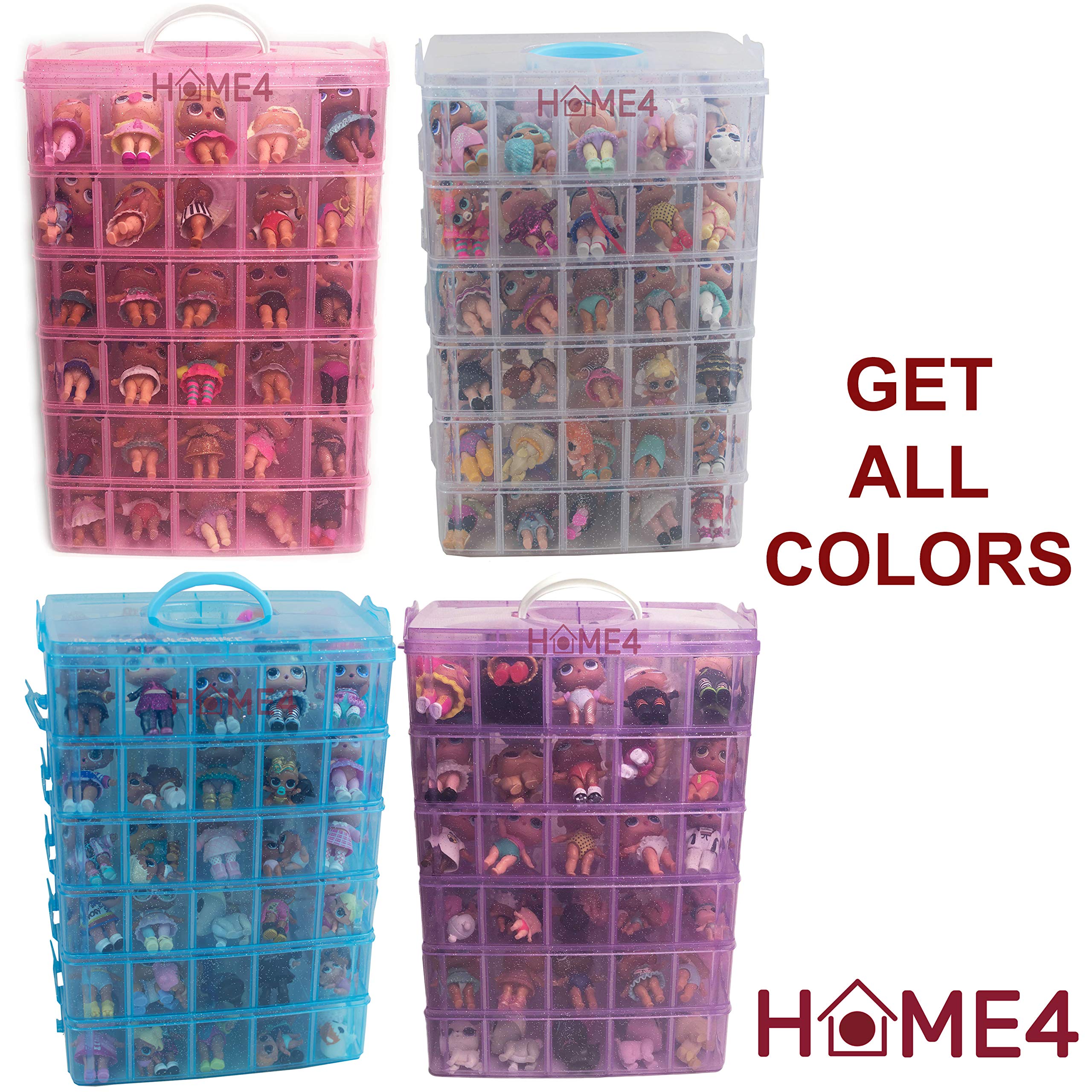 HOME4 No BPA 60 Adjustable Compartments 6 Layers Stackable Storage Container Organizer Carrying Display Case, Compatible with Small Toys Lol, Shopkins, Omg (Dolls Not Included) (Purple)