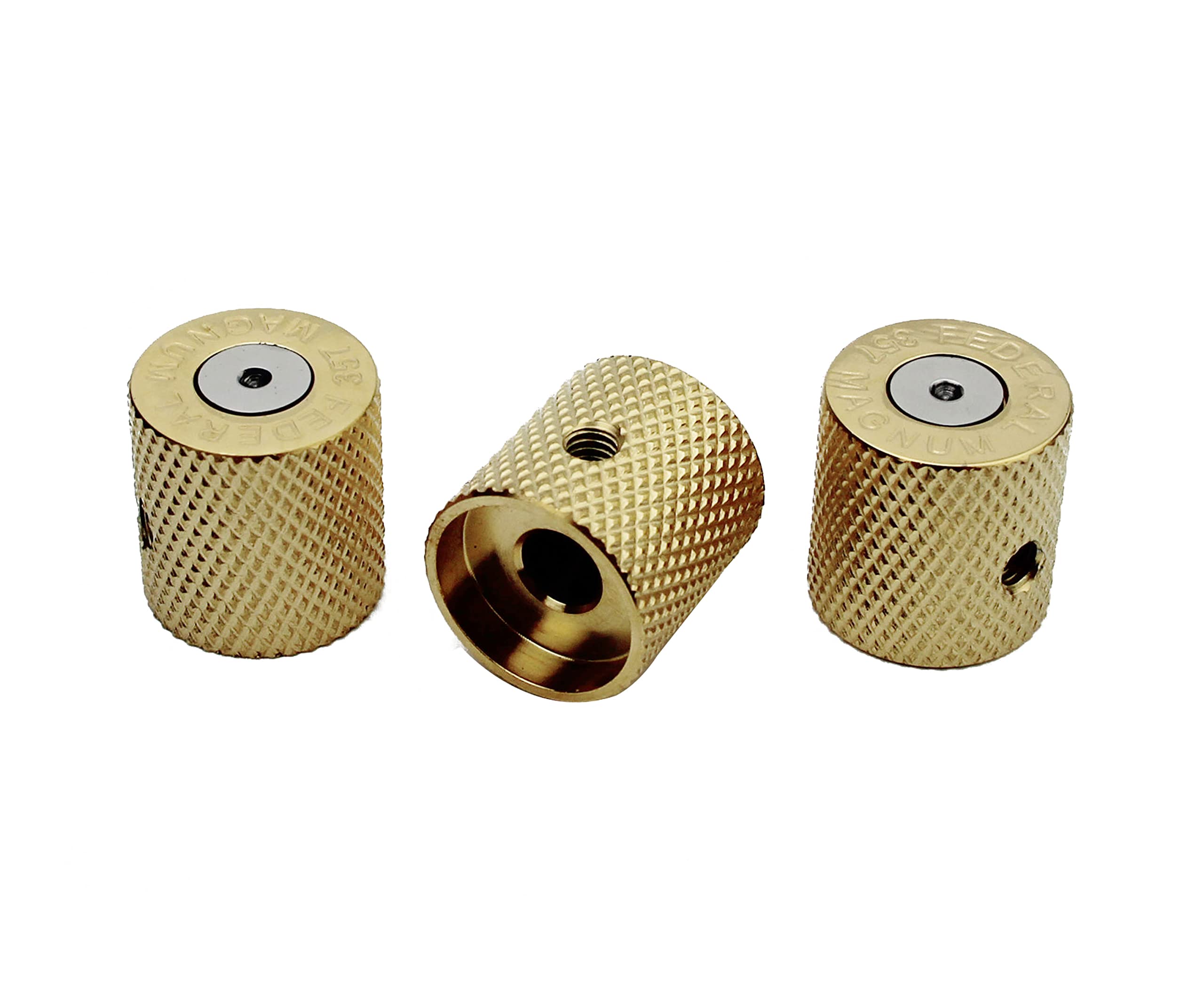 Guyker Guitar Knobs with 6mm Dia. Shaft Pots - Brass Bullet Case Style Tone and Volume Control Potentiometer Knob Replacement for Precision Electric Guitar or Bass (3 Piece, Golden)