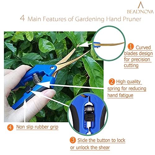 BEADNOVA Trimming Scissors Pruning Scissors Bud Trimming Scissors with Curved Precision Blades Weed Flower Bonsai Trimming Shears for Plant Garden Floral (Blue, 2 pcs)